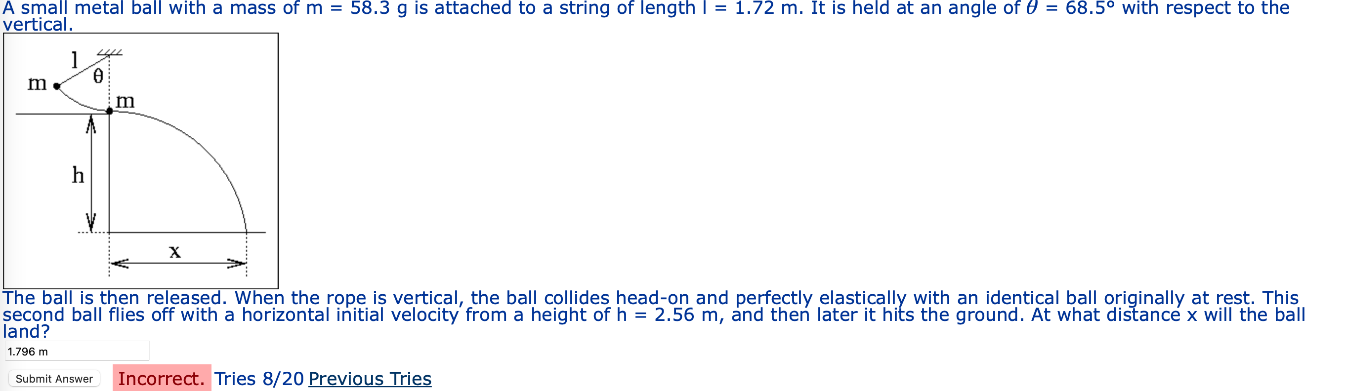 Solved = A small metal ball with a mass of m = 58.3 g is | Chegg.com