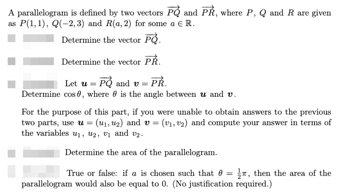 Solved A parallelogram is defined by two vectors PQ and PR, | Chegg.com