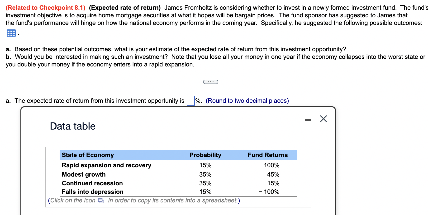 Solved (Related to Checkpoint 8.1) (Expected rate of return) | Chegg.com