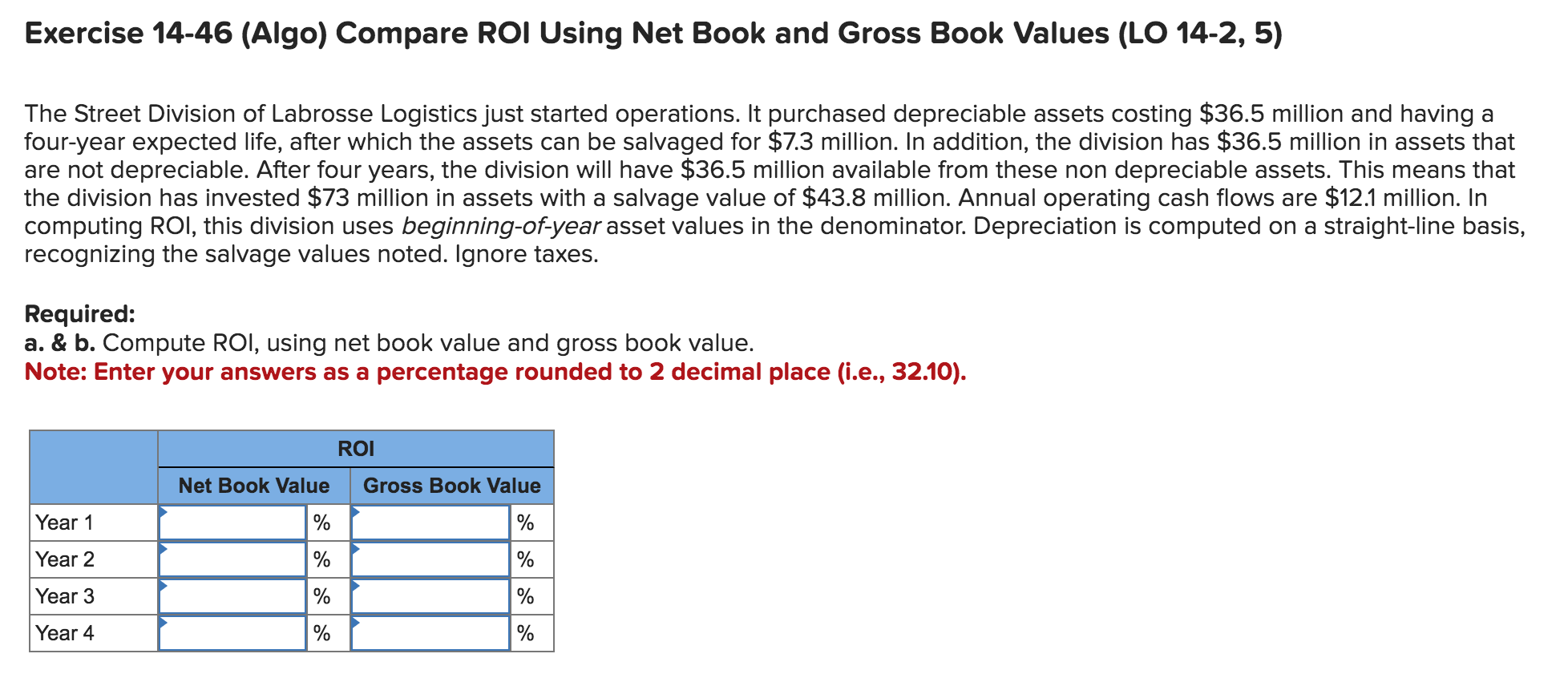 Solved Exercise 14-46 (Algo) Compare ROI Using Net Book and | Chegg.com