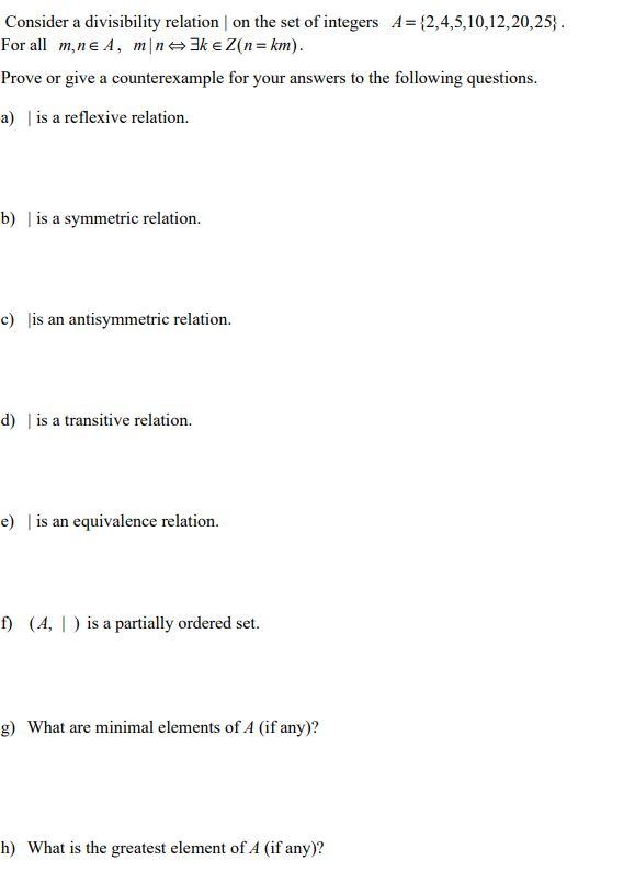 Solved Consider a divisibility relation on the set of | Chegg.com