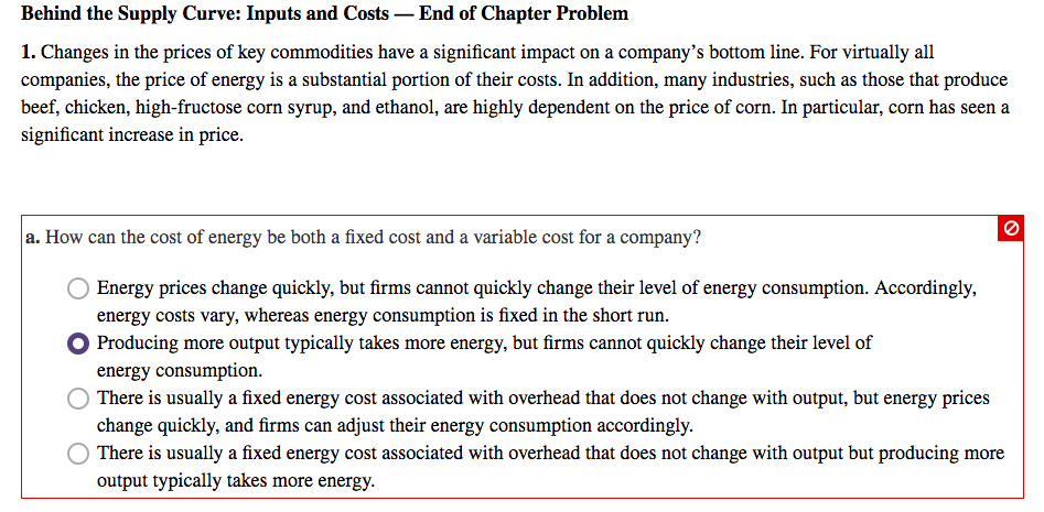 Solved Behind The Supply Curve Inputs And Costs End Of