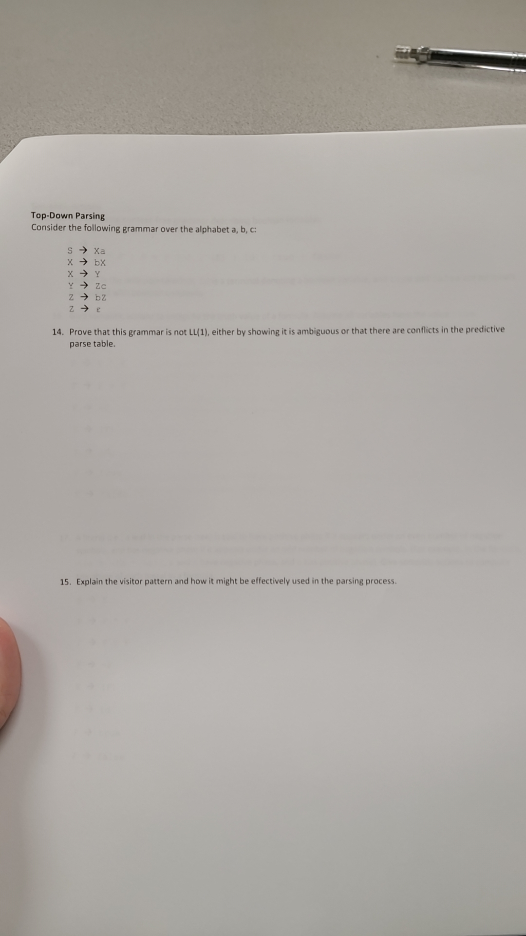 Solved Top-Down Parsing Consider the following grammar over | Chegg.com