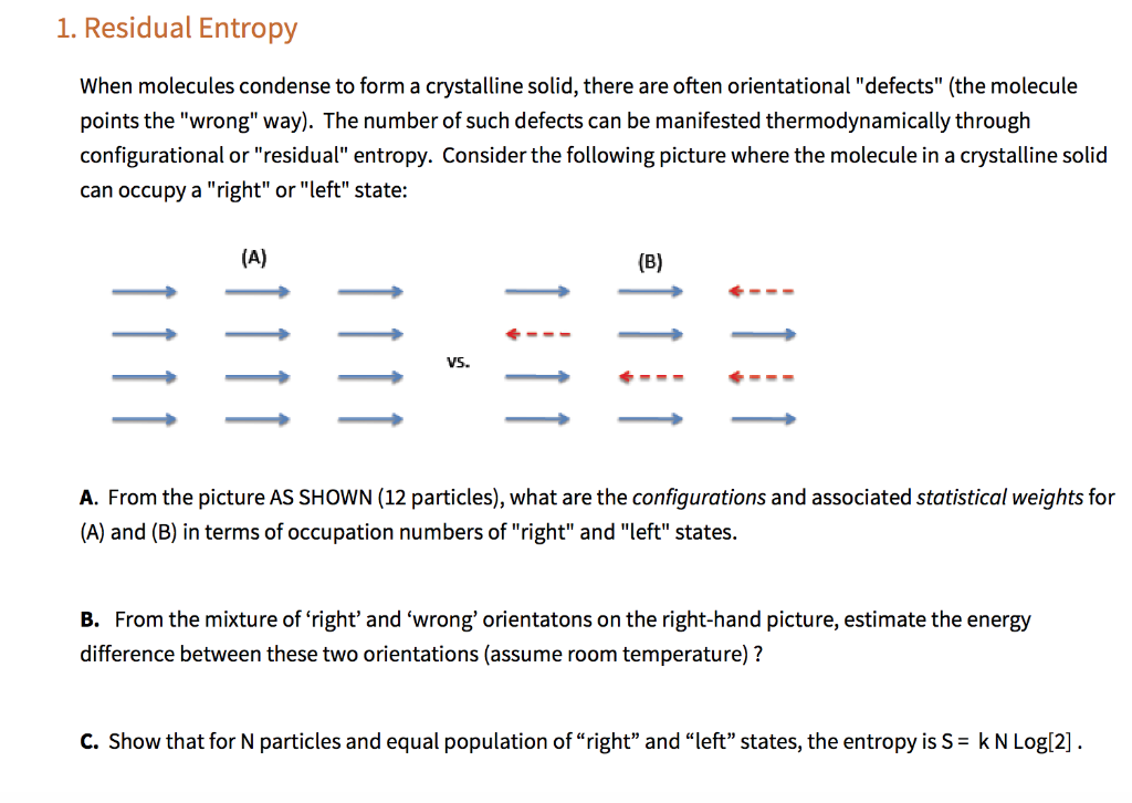 Solved 1. Residual Entropy When molecules condense to form a | Chegg.com