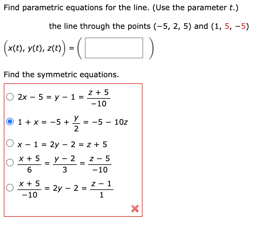 Solved Find parametric equations for the line. (Use the | Chegg.com