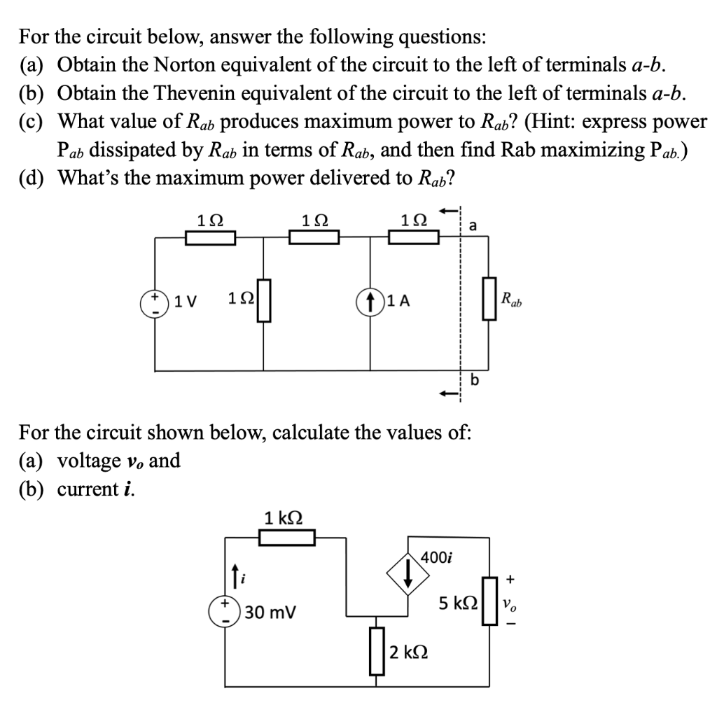 Solved For the circuit below, answer the following | Chegg.com
