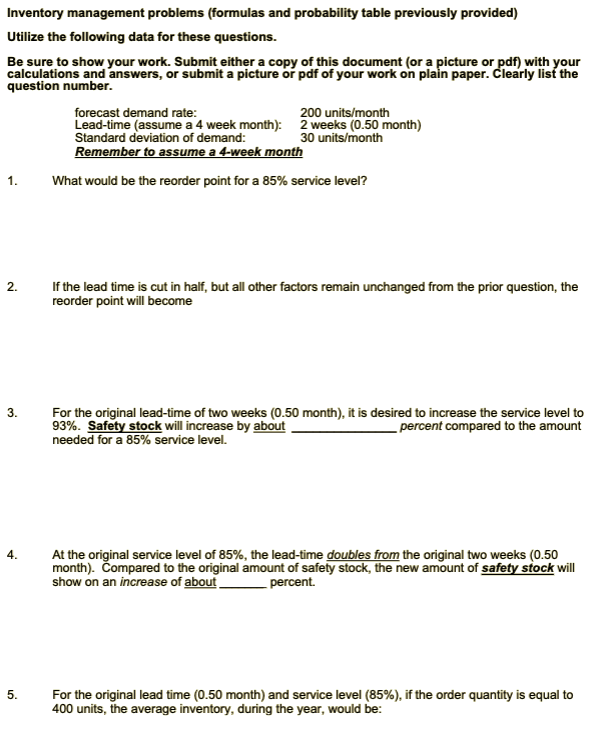 Solved Inventory management problems (formulas and | Chegg.com