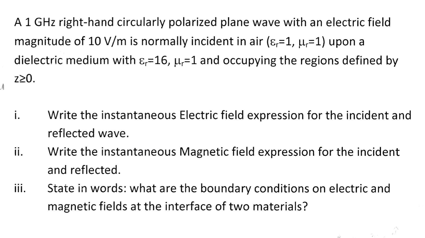Solved A 1GHz right-hand circularly polarized plane wave | Chegg.com