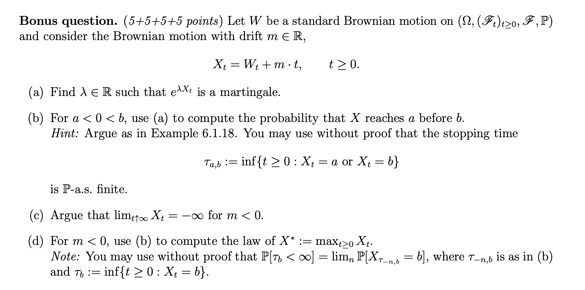 Solved Bonus question. (5+5+5+5 points ) Let W be a standard | Chegg.com