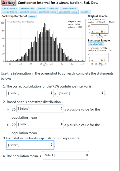 Solved StatKey Confidence interval for a Mean, Median, Std. | Chegg.com