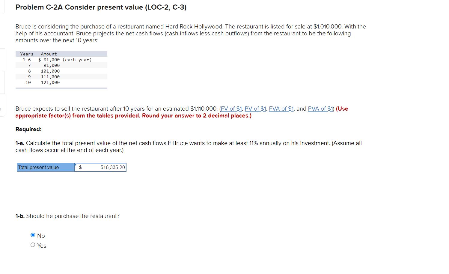 Solved Problem C-2A Consider present value (LOC-2, | Chegg.com