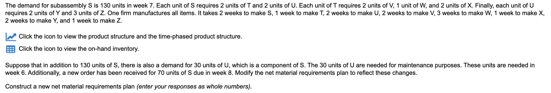 Solved The demand for subassembly S is 130 units in week 7 . | Chegg.com