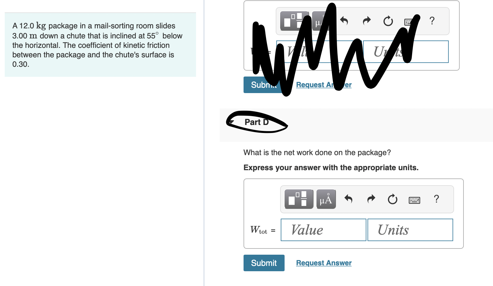 Solved A 12.0 kg package in a mail-sorting room slides 3.00 | Chegg.com