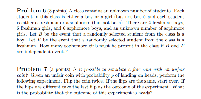 Solved Problem 6 (3 points) A class contains an unknown | Chegg.com