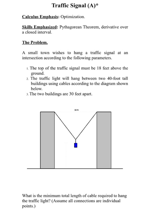 Solved Traffic Signal (A)* Calculus Emphasis: Optimization | Chegg.com