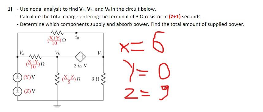 Solved 1) - Use nodal analysis to find Va, Vb, and Vc in the | Chegg.com