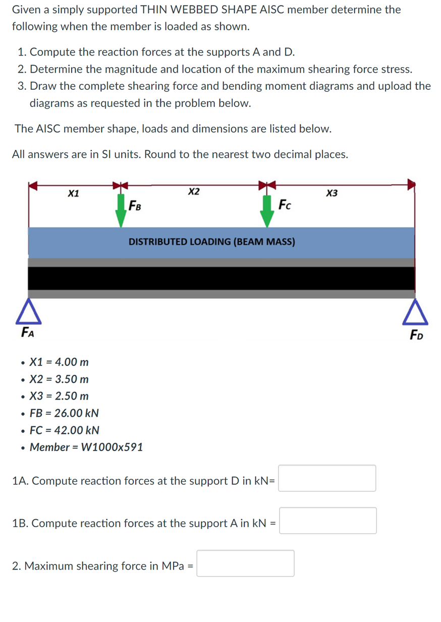 Solved Given a simply supported THIN WEBBED SHAPE AISC | Chegg.com