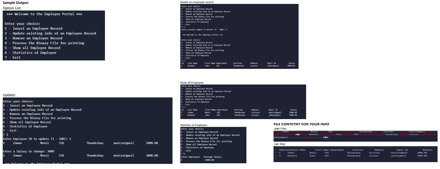 Solved In C: Create an Employee Portal Software for a | Chegg.com