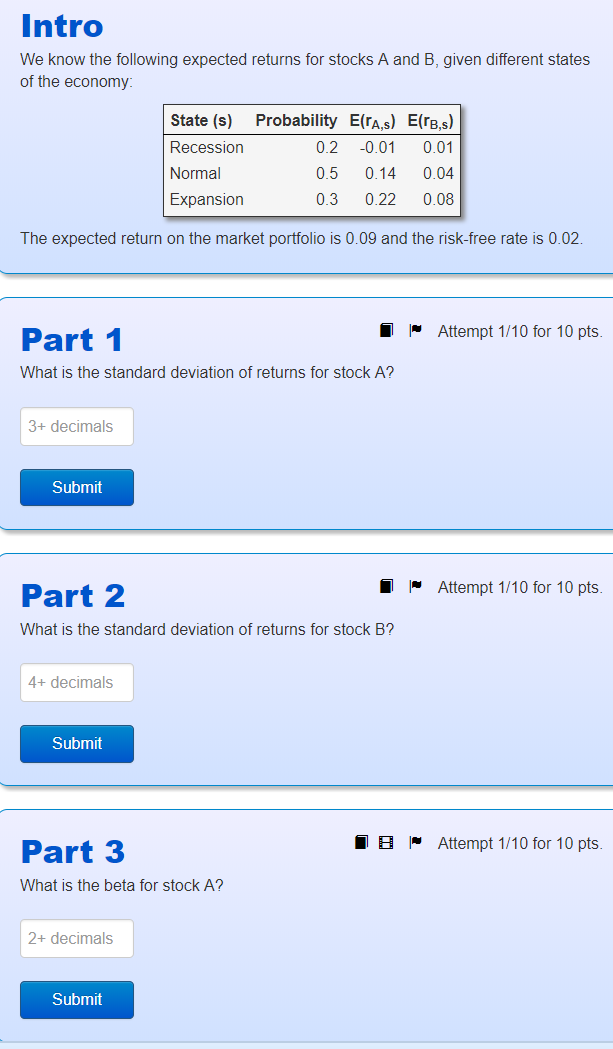 Solved Intro We know the following expected returns for | Chegg.com