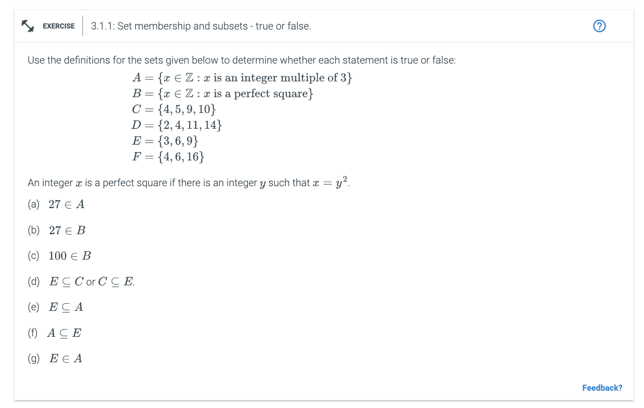 Solved Use the definitions for the sets given below to | Chegg.com