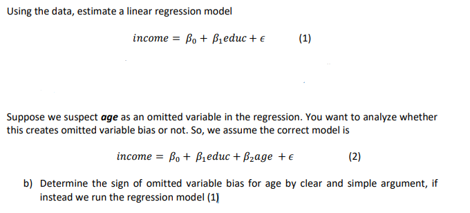 Solved Using the data, estimate a linear regression model | Chegg.com
