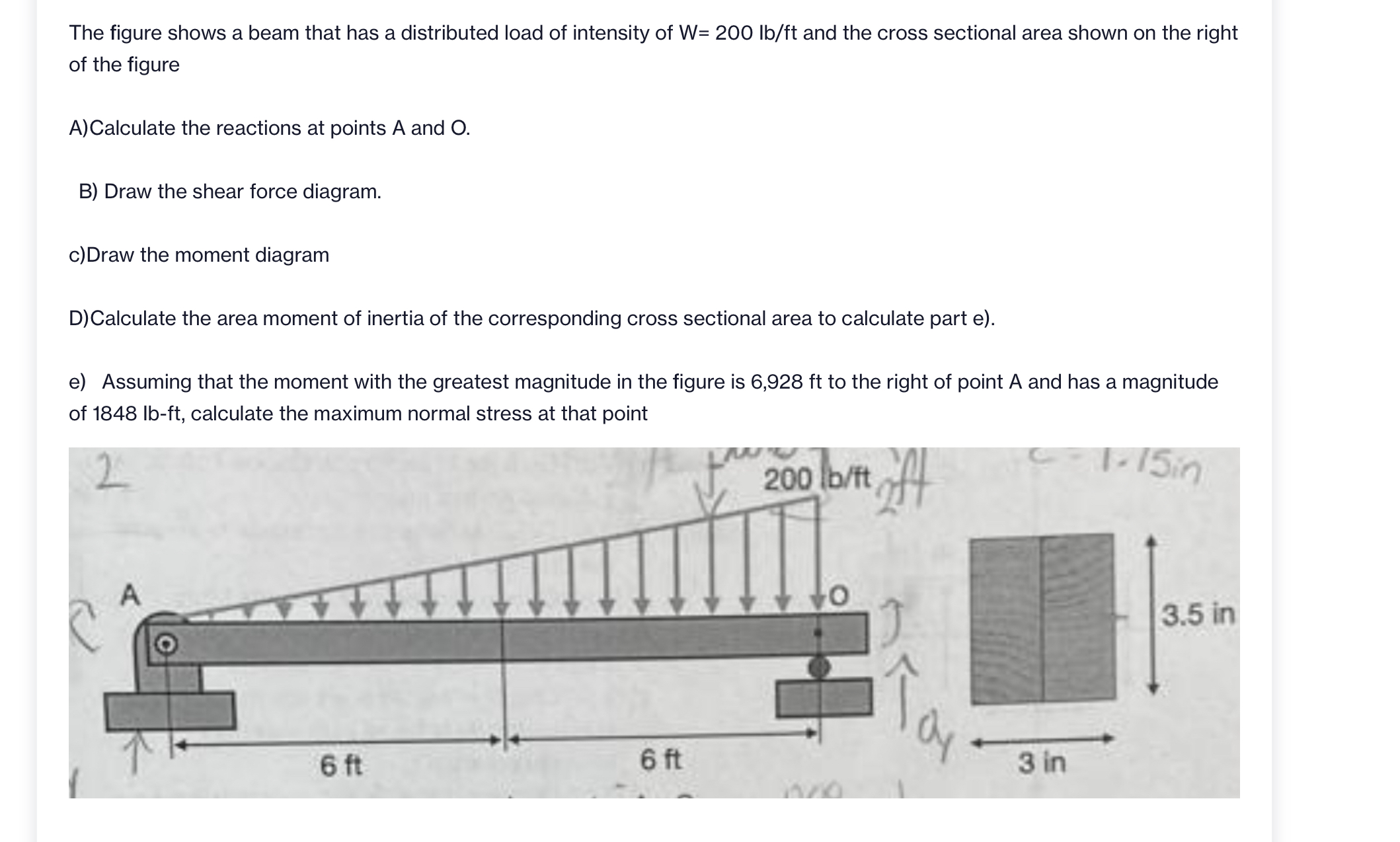 Solved The figure shows a beam that has a distributed load | Chegg.com