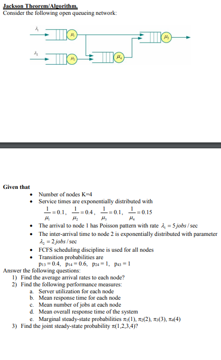 Jackson Theorem/Algorithm Consider the following open | Chegg.com