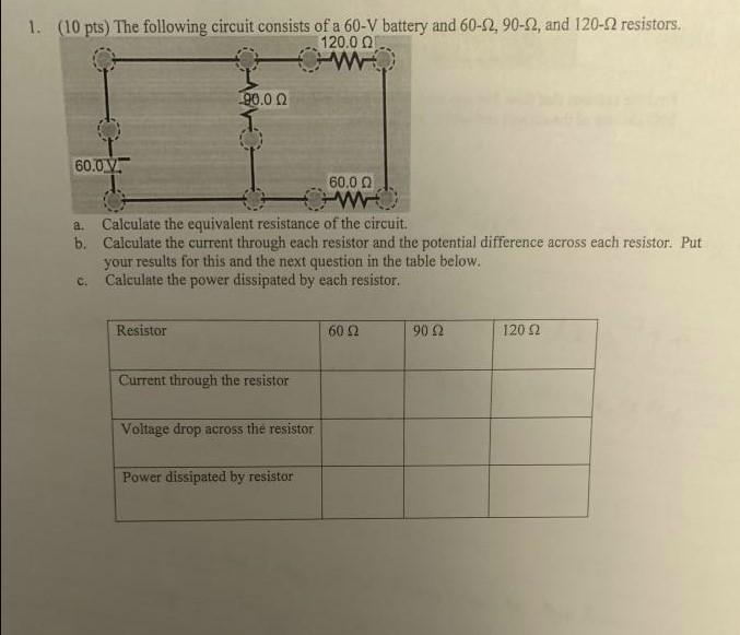 Solved (10 pts) The following circuit consists of a 60−V | Chegg.com