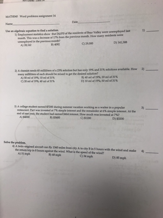 Statistics Word Problems