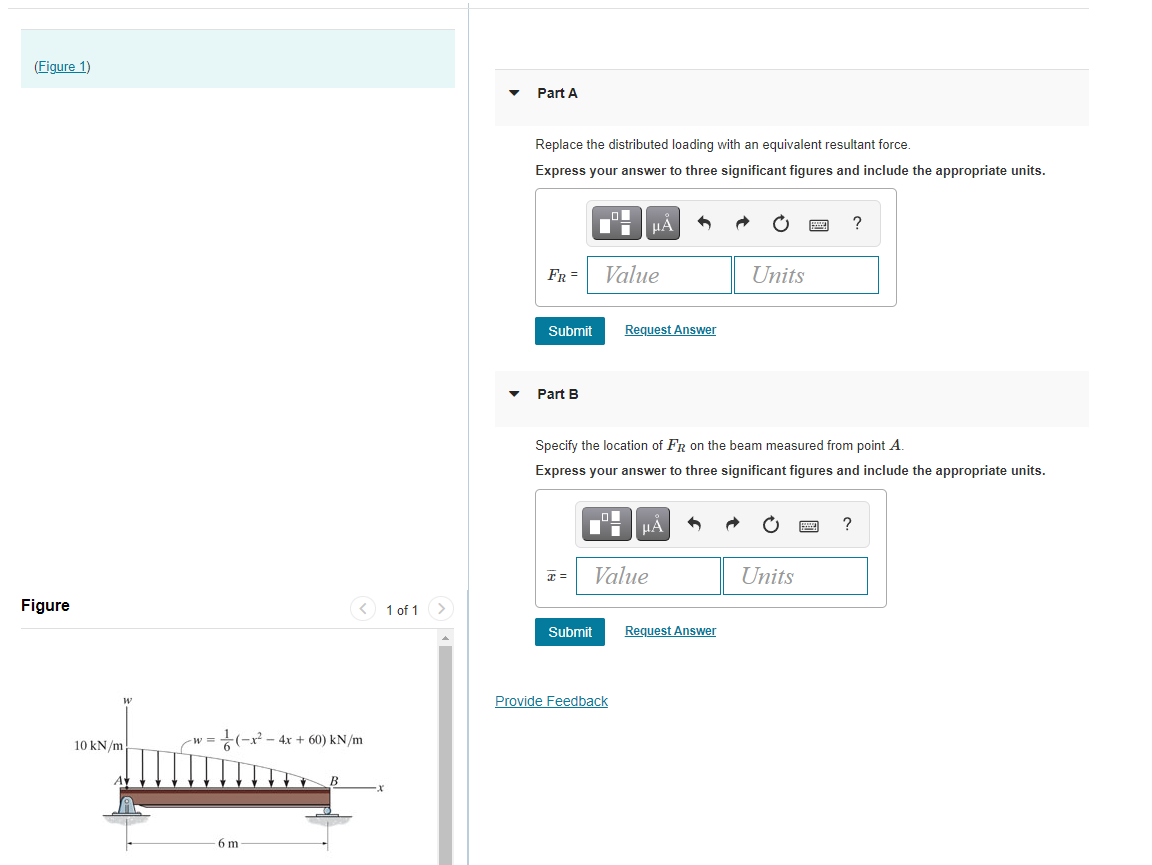 Solved (Figure 1) Part A Replace the distributed loading | Chegg.com