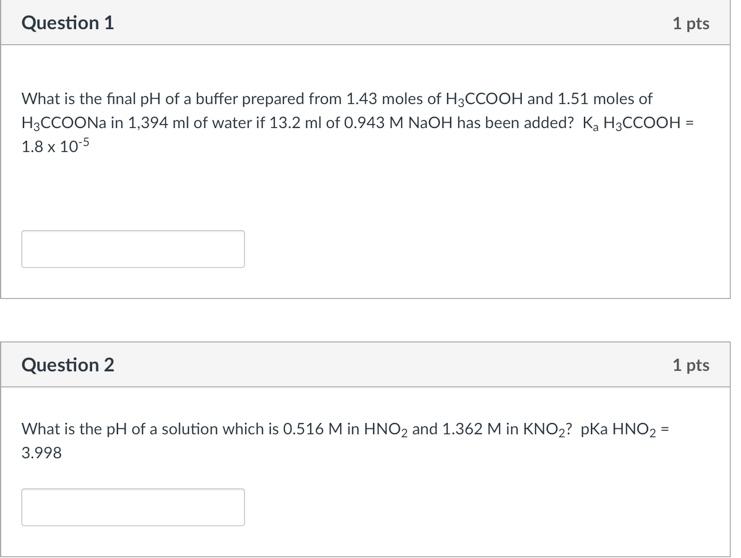 Solved What is the final pH of a buffer prepared from 1.43 | Chegg.com