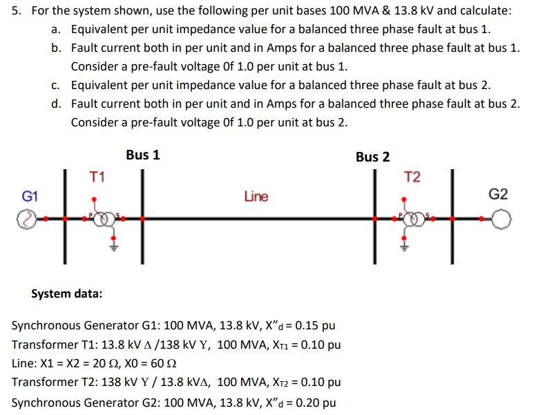 Solved 5. For the system shown, use the following per unit | Chegg.com