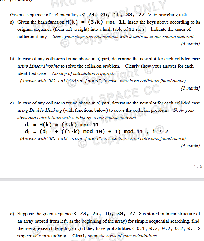 Solved Given a sequence of 5 element keys 27 > for searching | Chegg.com