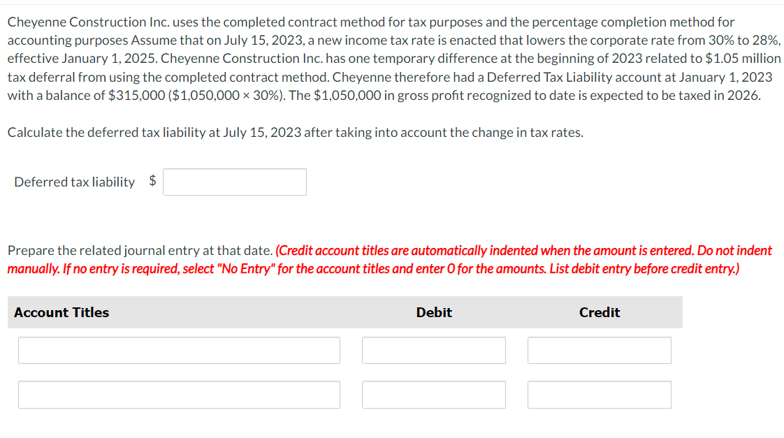 Solved Cheyenne Construction Inc. uses the completed | Chegg.com