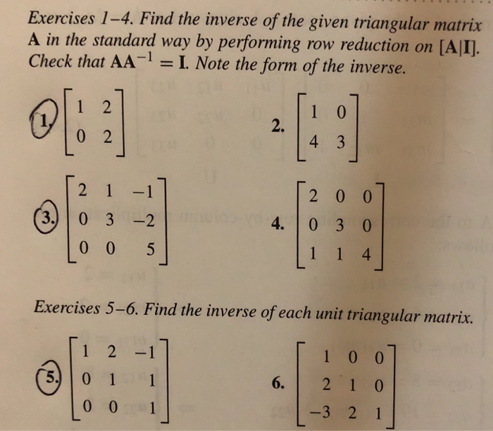 Solved Exercises 1-4. Find the inverse of the given | Chegg.com