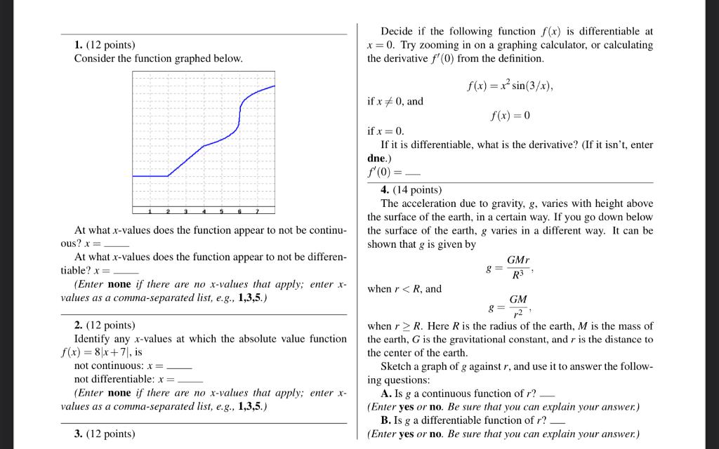 Solved 1. (12 points) Decide if the following function f(x) | Chegg.com