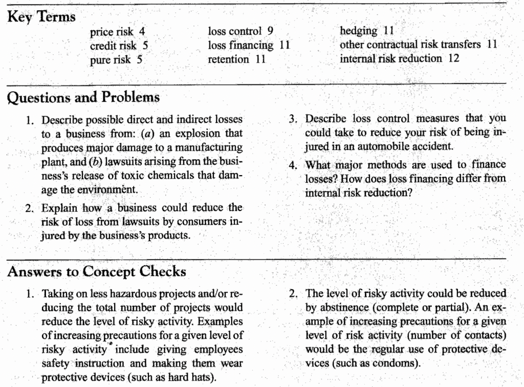 Solved Key Terms price risk 4 credit risk 5 pure risk 5 loss | Chegg.com