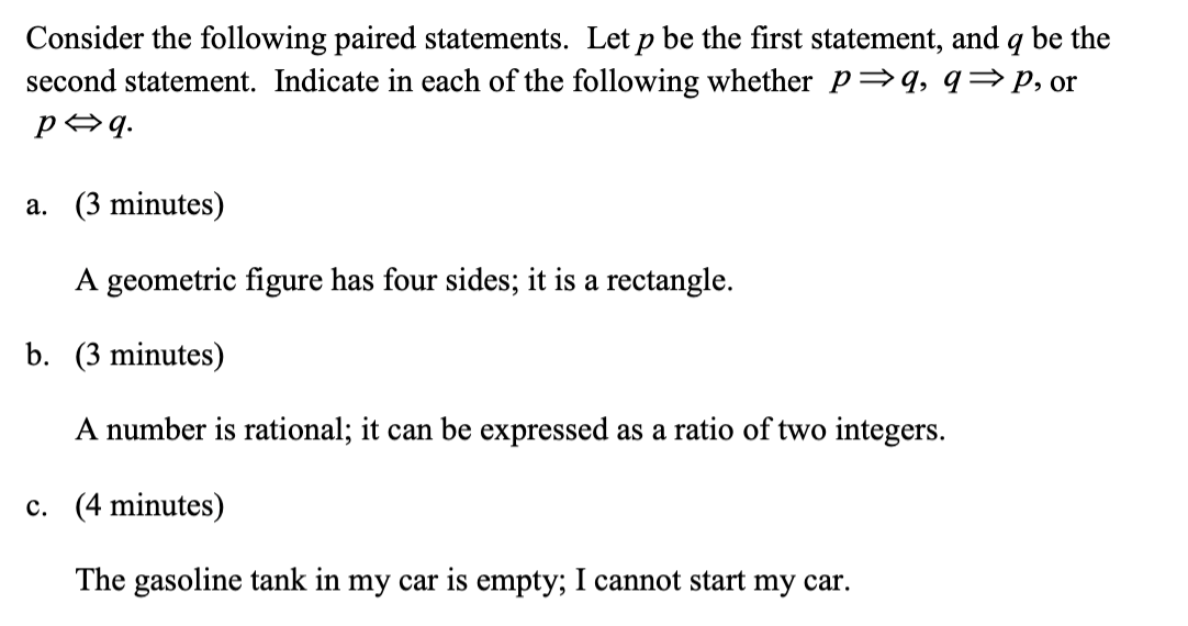 Solved Consider the following paired statements. Let p be | Chegg.com