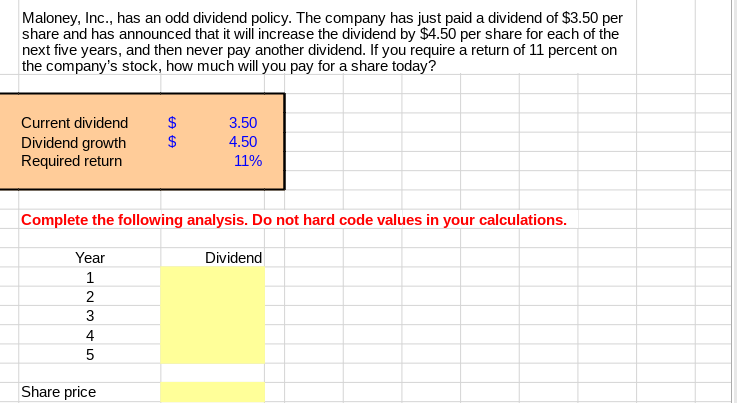 Solved Maloney Inc Has An Odd Dividend Policy The Chegg