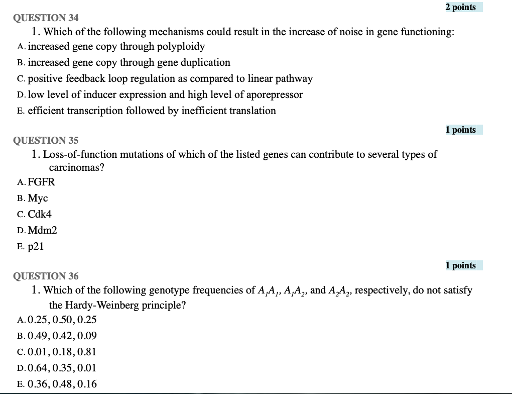 2 points QUESTION 34 1. Which of the following | Chegg.com