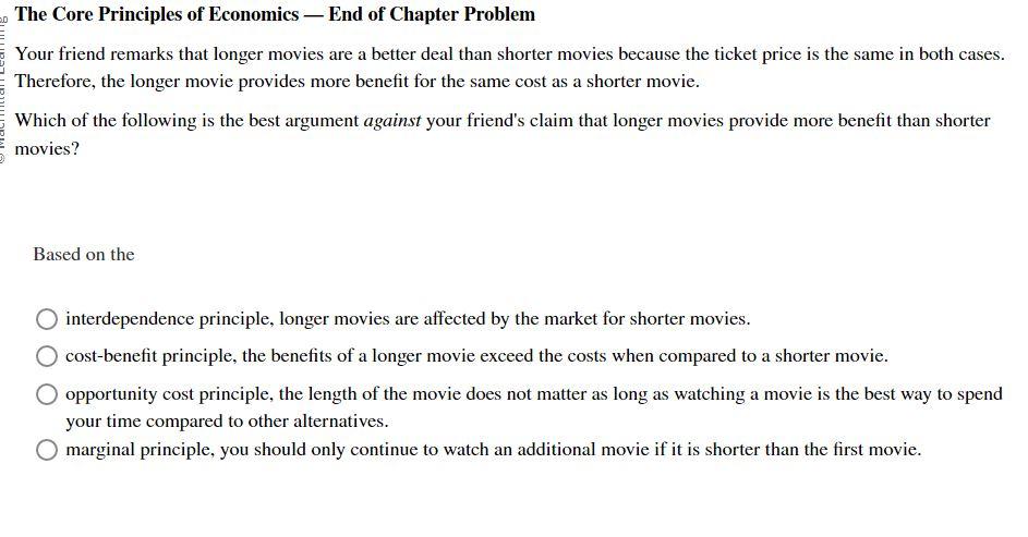 Solved The Core Principles of Economics - End of Chapter | Chegg.com