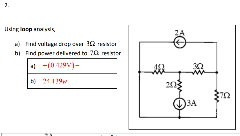 Solved Using loop analysis, a) Find voltage drop over 3Ω | Chegg.com