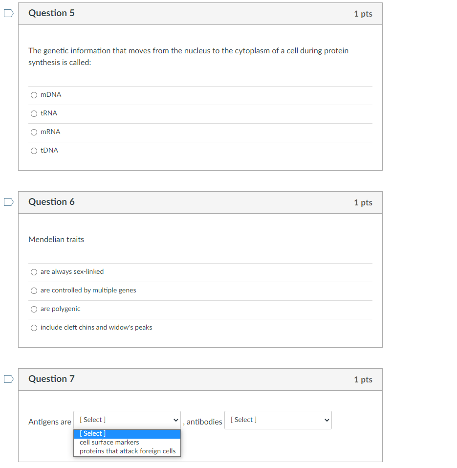 Solved Question 5 1 pts The genetic information that moves | Chegg.com