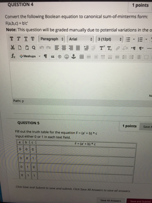 Solved QUESTION 6 1 points Sa Convert the following Boolean | Chegg.com