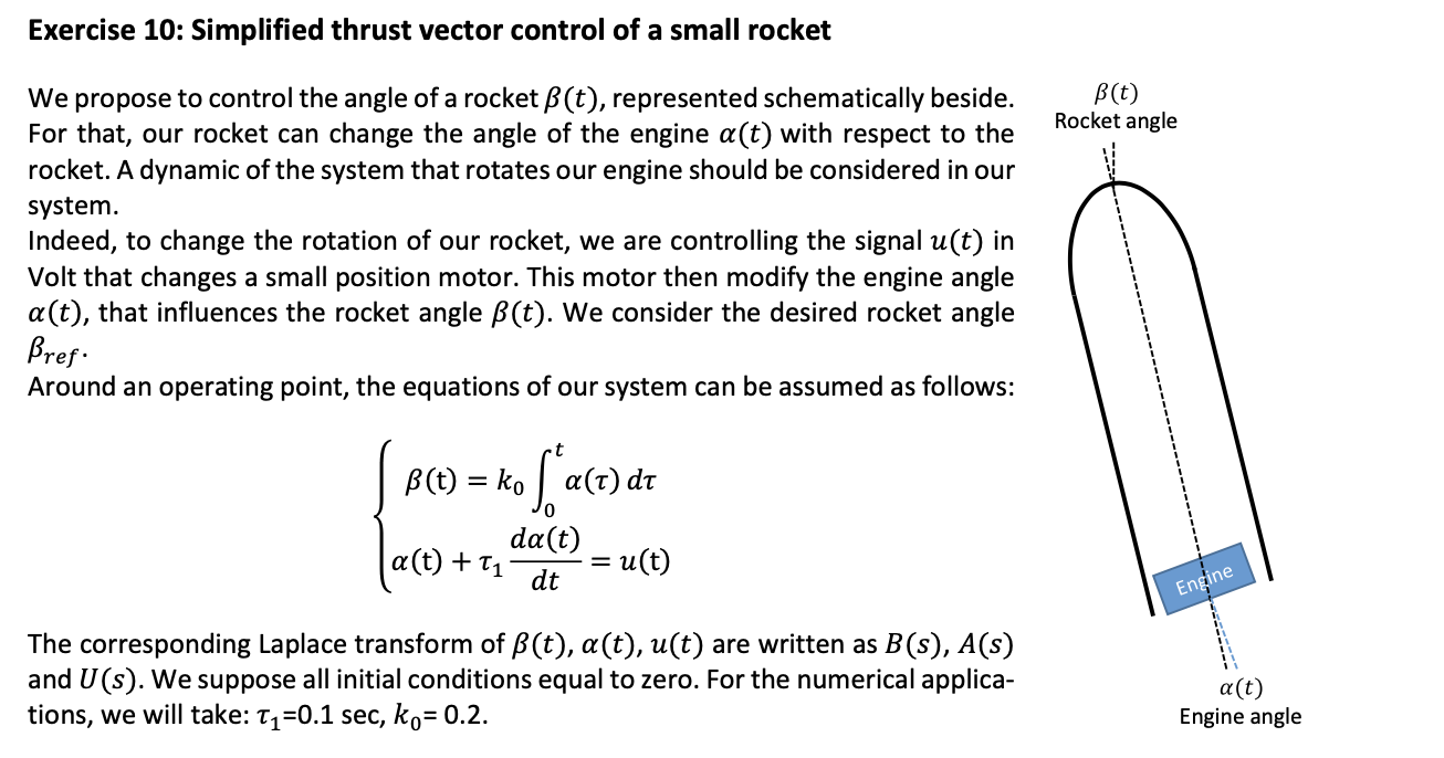 Exercise 10: Simplified thrust vector control of a | Chegg.com