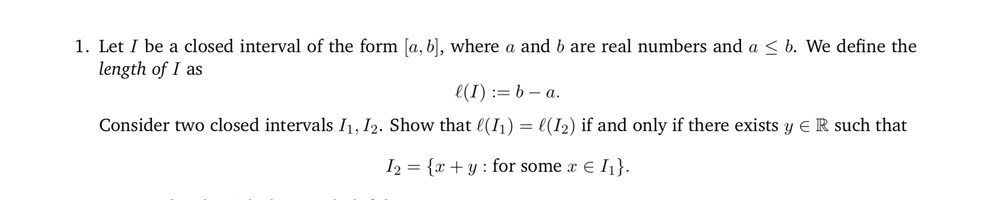 Solved 1. Let I be a closed interval of the form [a,b], | Chegg.com