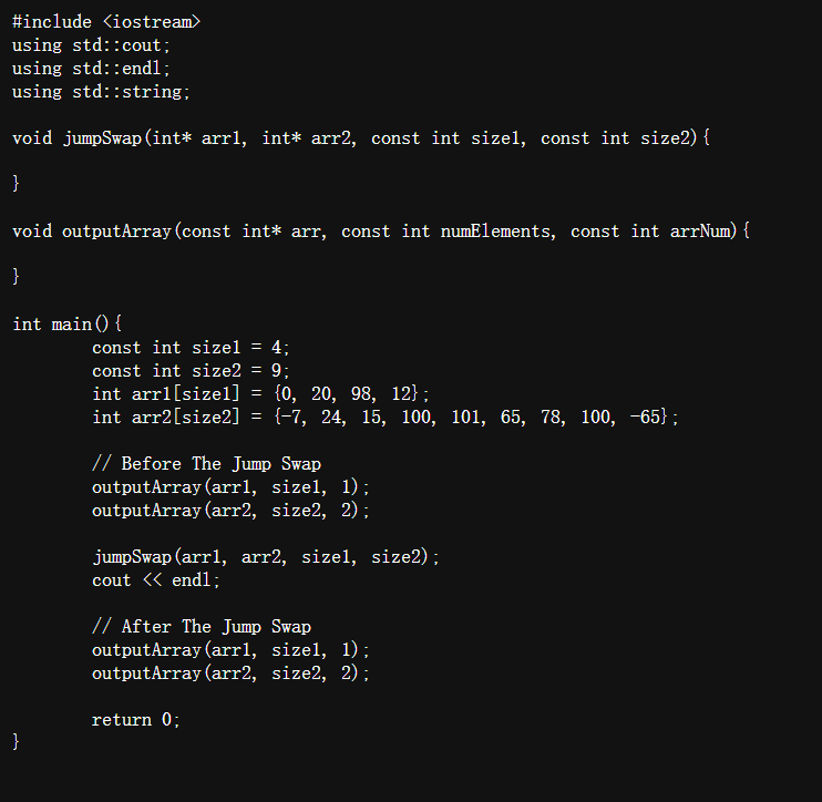 Solved I. The jumpSwap() function points to two distinct | Chegg.com