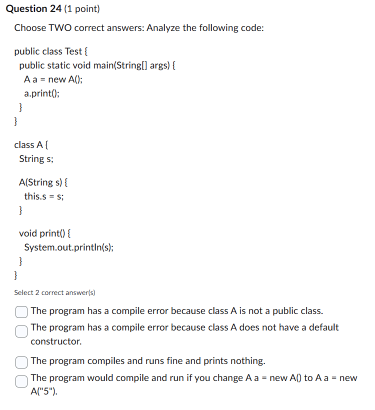 Solved Question 24 (1 point) Choose TWO correct answers: | Chegg.com