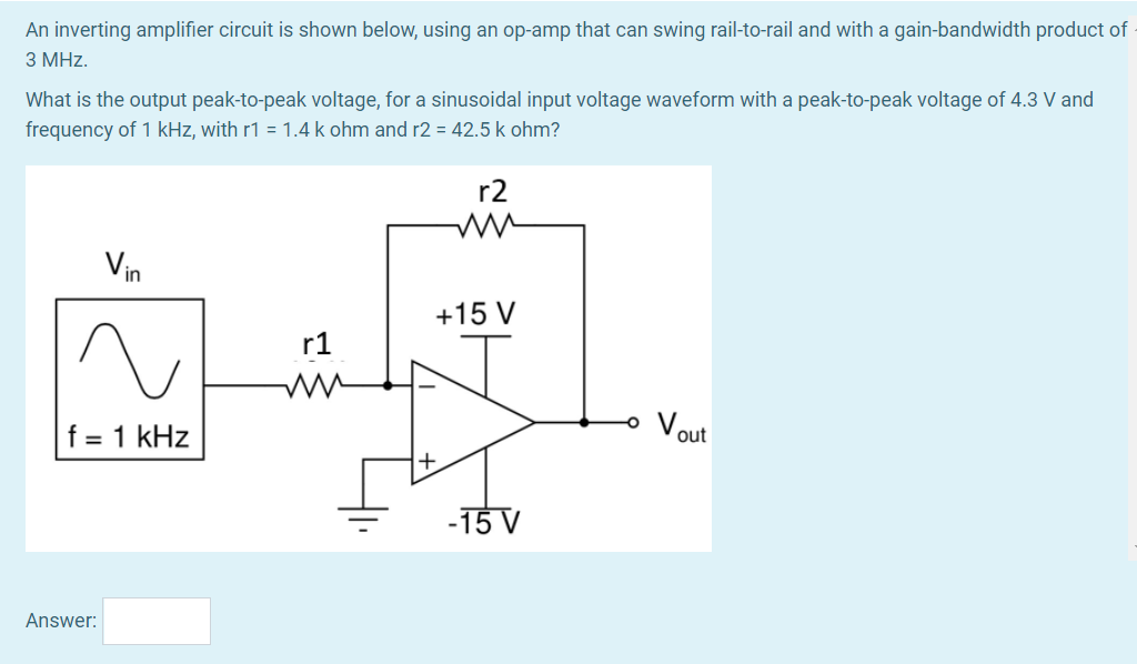 Solved An inverting amplifier circuit is shown below, using | Chegg.com