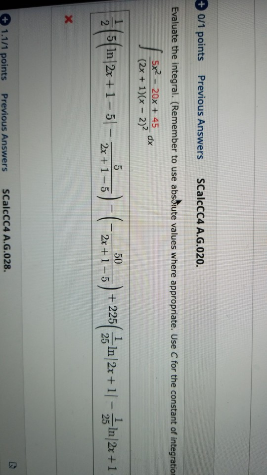 Solved 0/1 points Previous Answers SCalcCC4 A.G.020. | Chegg.com Solved 0/1 points Previous Answers SCalcCC4 A.G.020. | Chegg.com